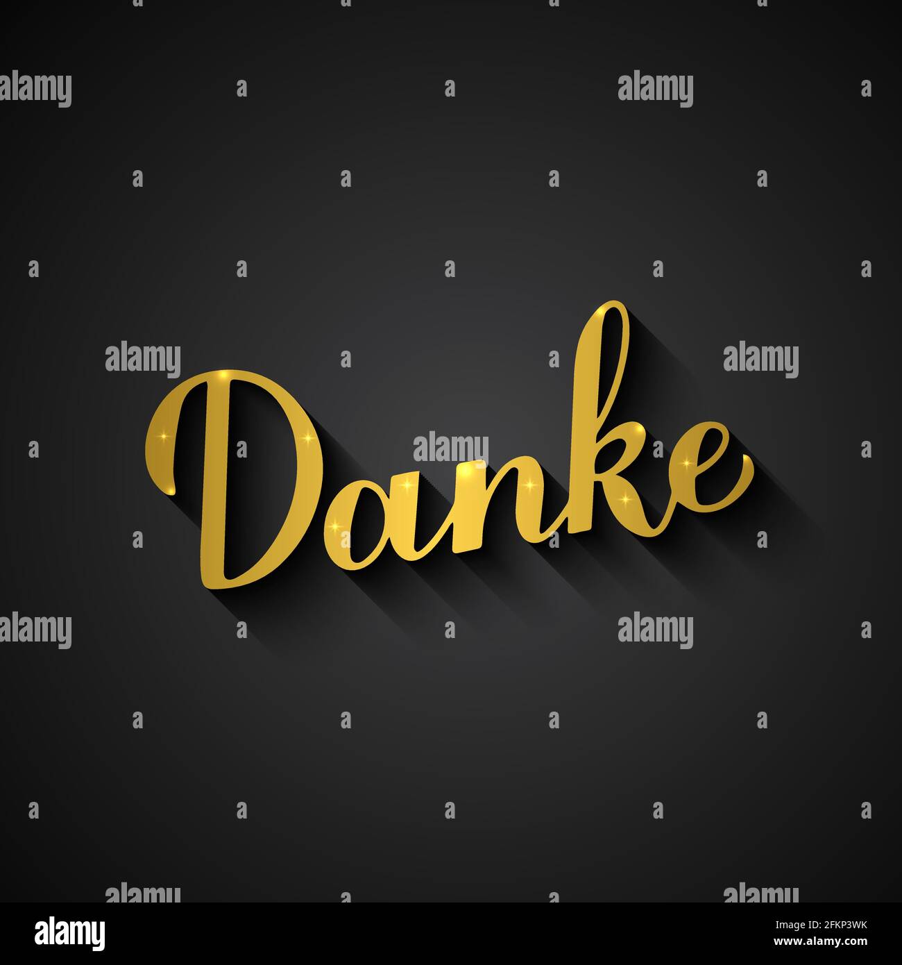 Thank you in German language. Gold lettering on black background ...