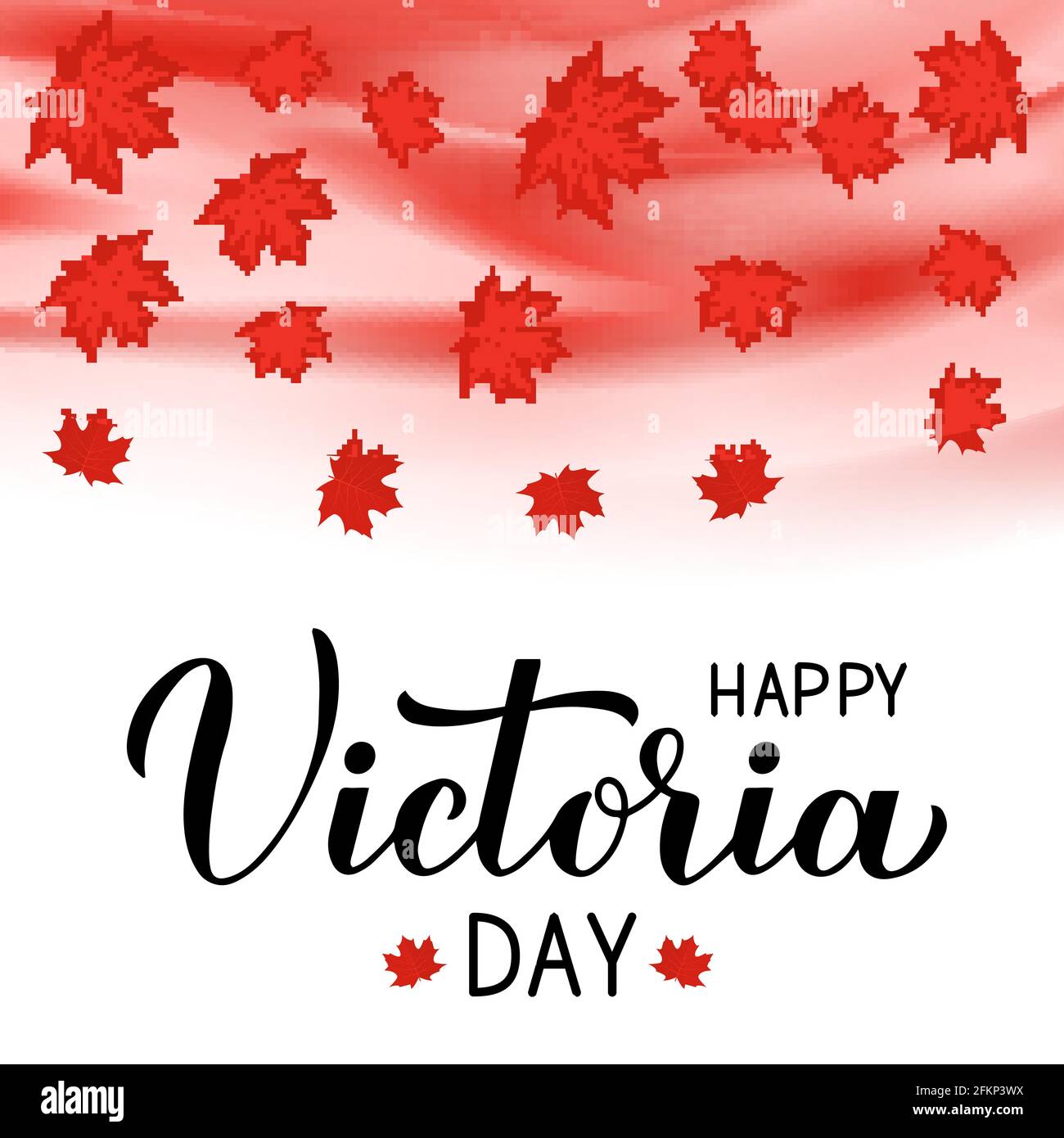 Happy Victoria day Calligraphy hand lettering with red maple leaves ...