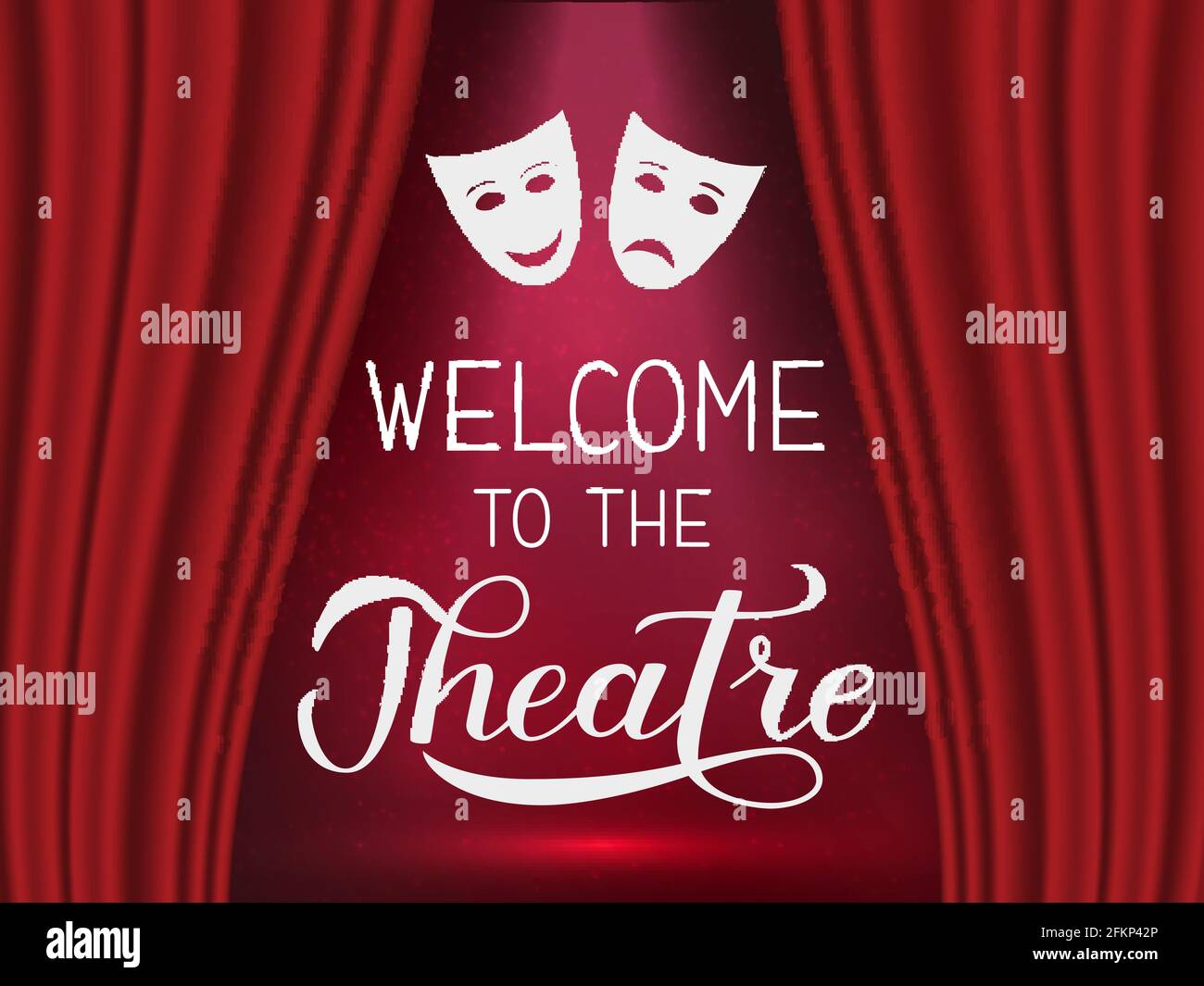 Welcome to the theatre calligraphy hand lettering. Realistic stage with ...