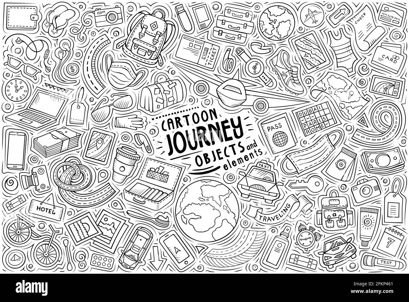 Vector doodle cartoon set of Travel 2021 theme objects and symbols ...