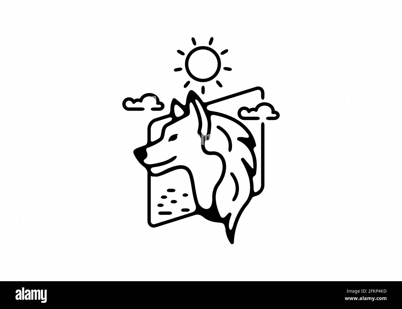 Black line art illustration of wild wolf in rhombus shape design Stock ...