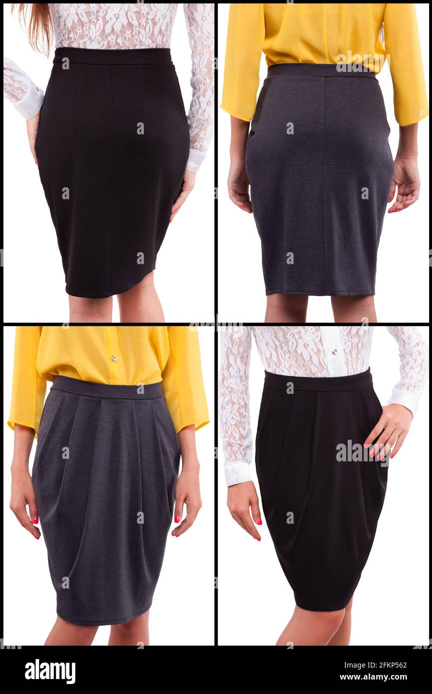 Set of girl in various clothes on white background in studio Stock ...