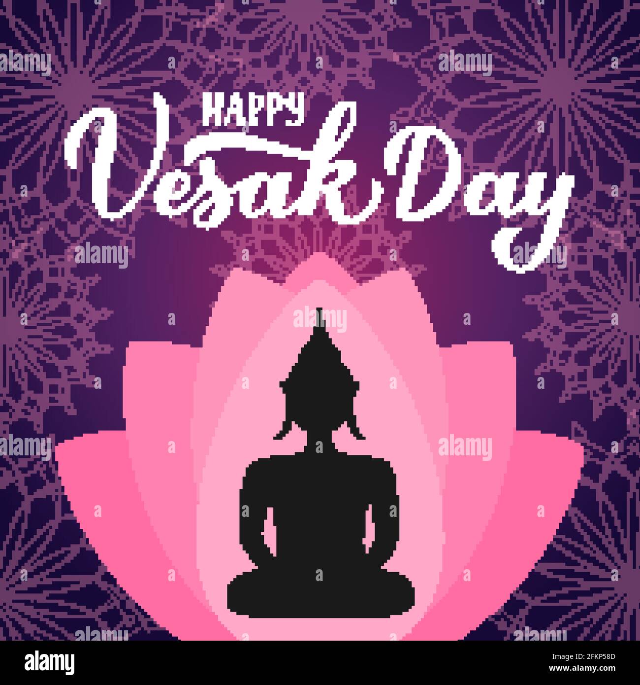 Happy Vesak Day calligraphy hand lettering. lotus flower and silhouette ...