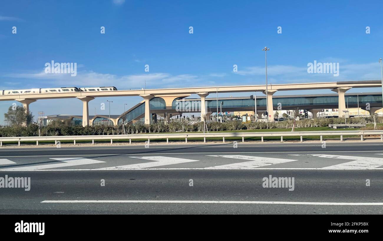 View of Metro Train Flyover at Dukhan Road Qatar Mall Stock Photo - Alamy