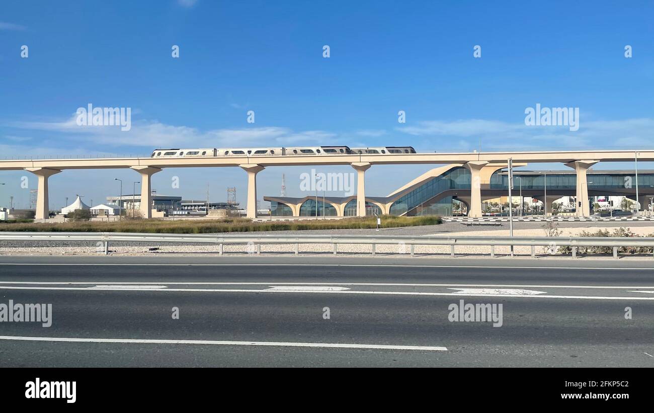 View of Metro Train Flyover at Dukhan Road Qatar Mall Stock Photo - Alamy