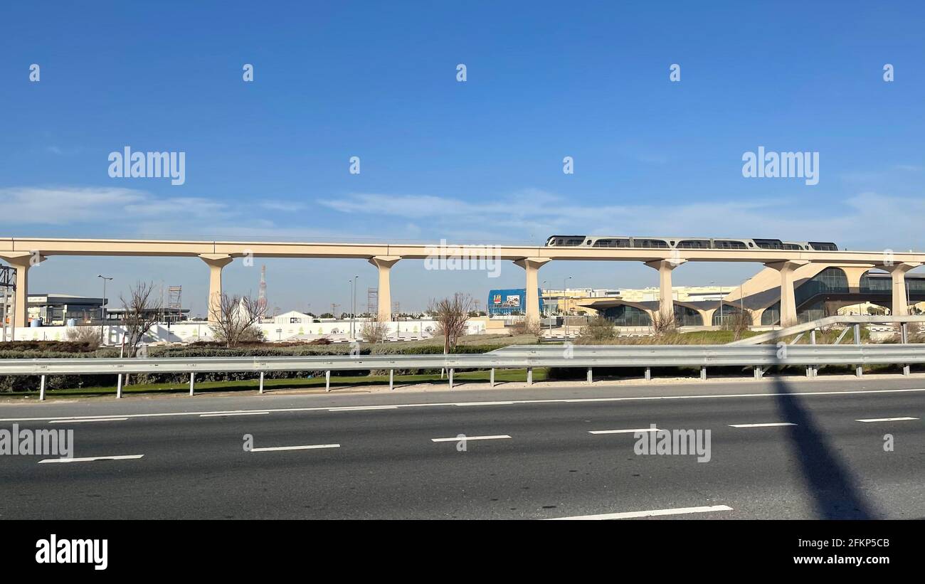 View of Metro Train Flyover at Dukhan Road Qatar Mall Stock Photo - Alamy