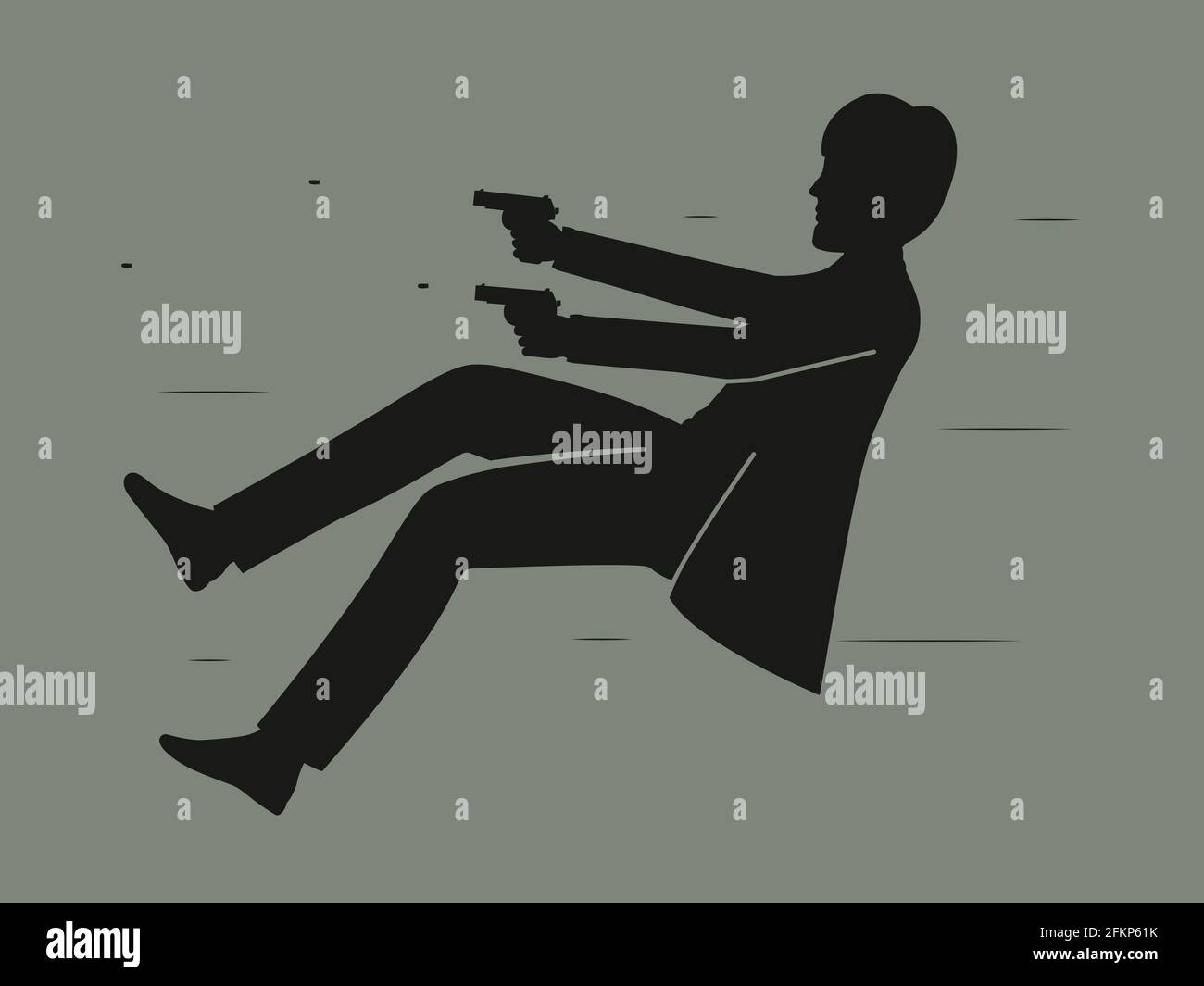 A man shoots with pistols. Vector illustration of a spy shooting a ...