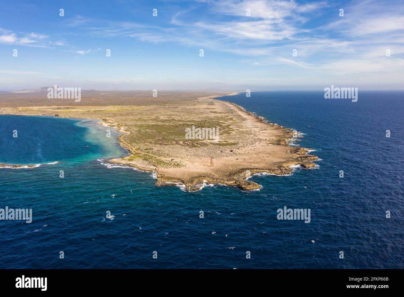 Aerial view above scenery of Curacao, Caribbean with ocean, coast and ...