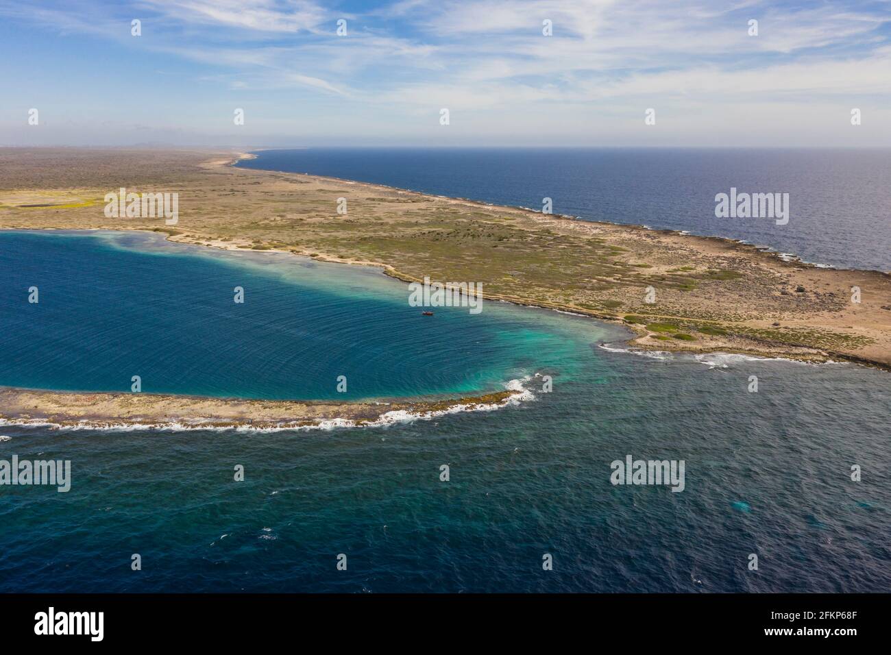 Aerial view above scenery of Curacao, Caribbean with ocean, coast and ...