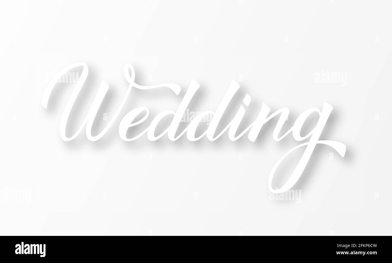 Writing Wedding isolated on white. Hand written with brush calligraphy ...