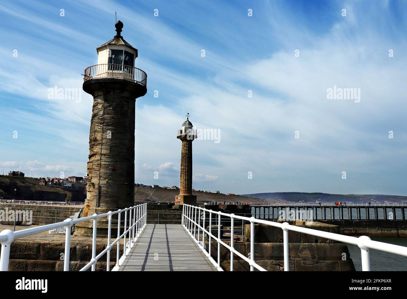 Whitby Lighthouse and Pier Stock Photo - Alamy