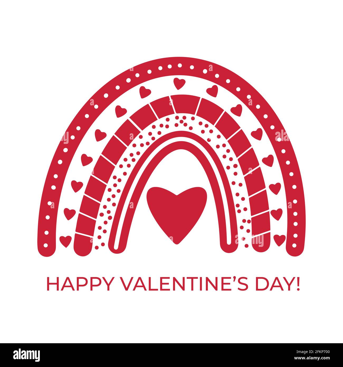 Valentines Rainbow. Hand drawn cute boho clipart. Vector template for ...