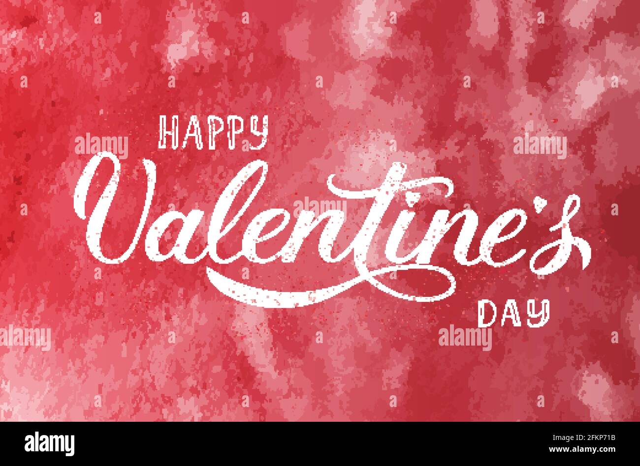 Happy Valentine s Day calligraphy lettering on red watercolor ...