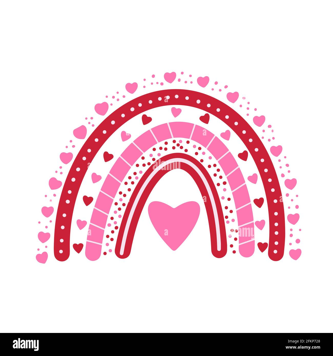 Valentines Rainbow. Hand drawn cute boho clipart. Vector template for ...