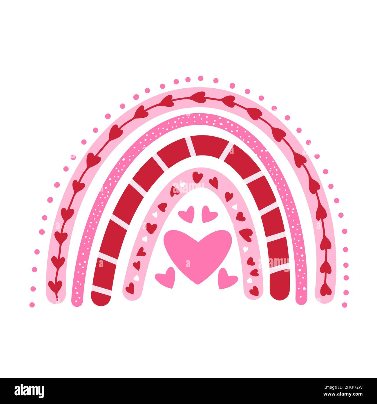 Valentines Rainbow with hearts. Hand drawn cute boho clipart. Vector ...