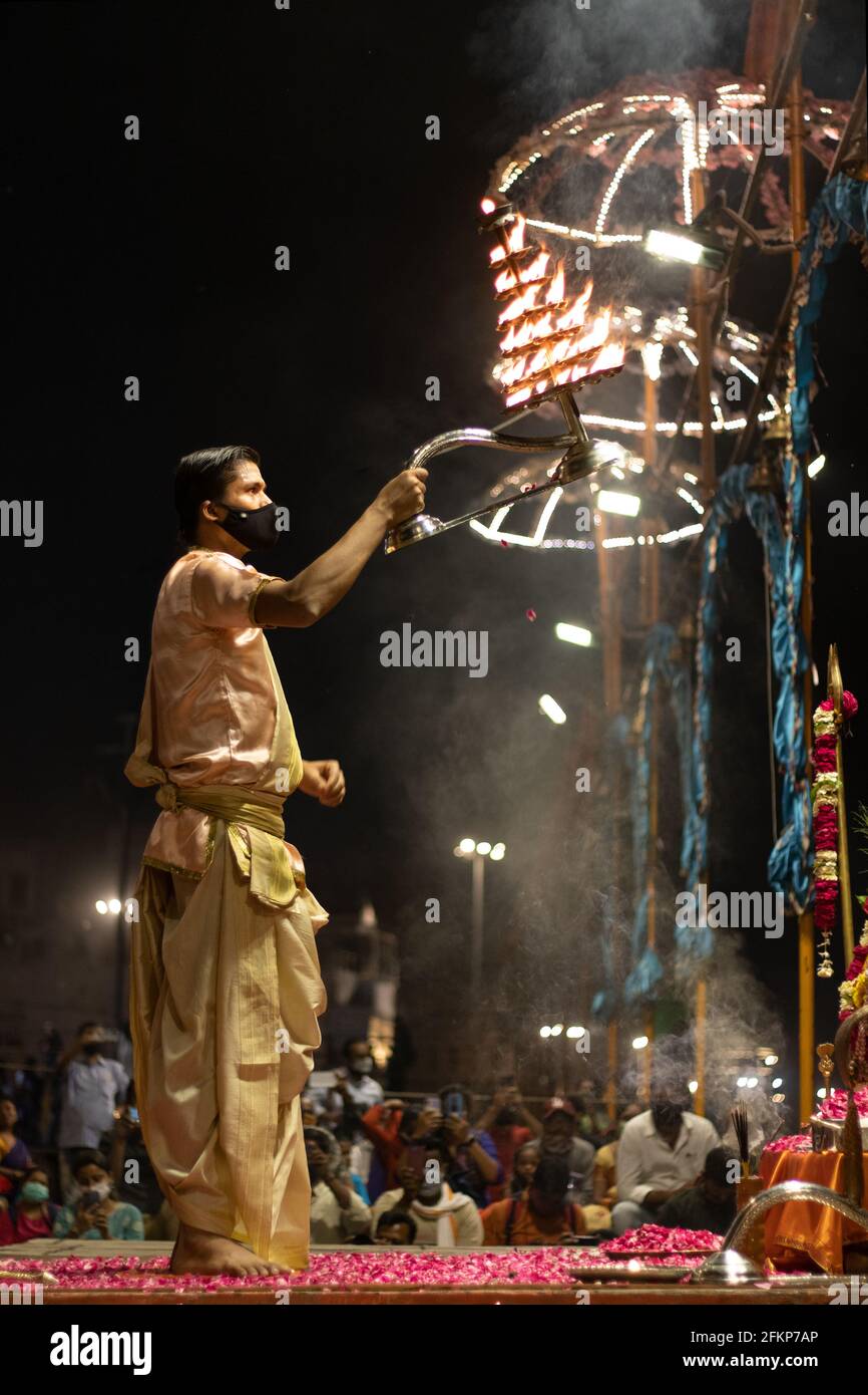 Varanasi Ghats Night Photos Stock Photos Stock Photo - Alamy