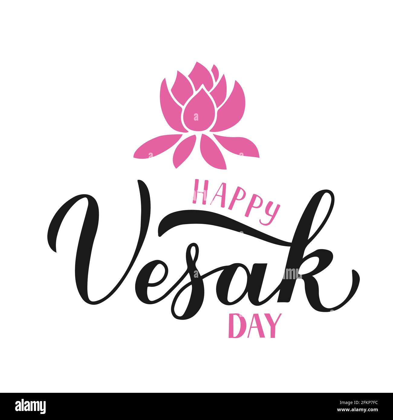 Happy Vesak Day Calligraphy hand lettering and lotus flower isolated on ...