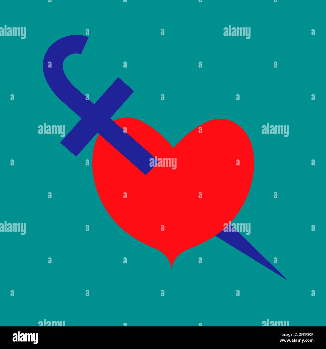 illustration of the facebook symbol stabbing a heart, isolated on a ...