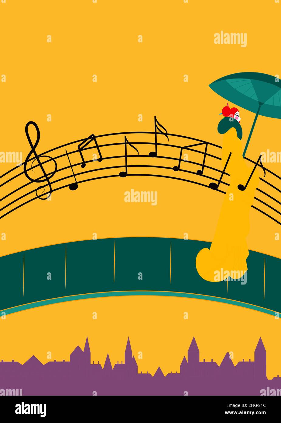 illustration of a bridge made from musical notes and a woman crossing ...