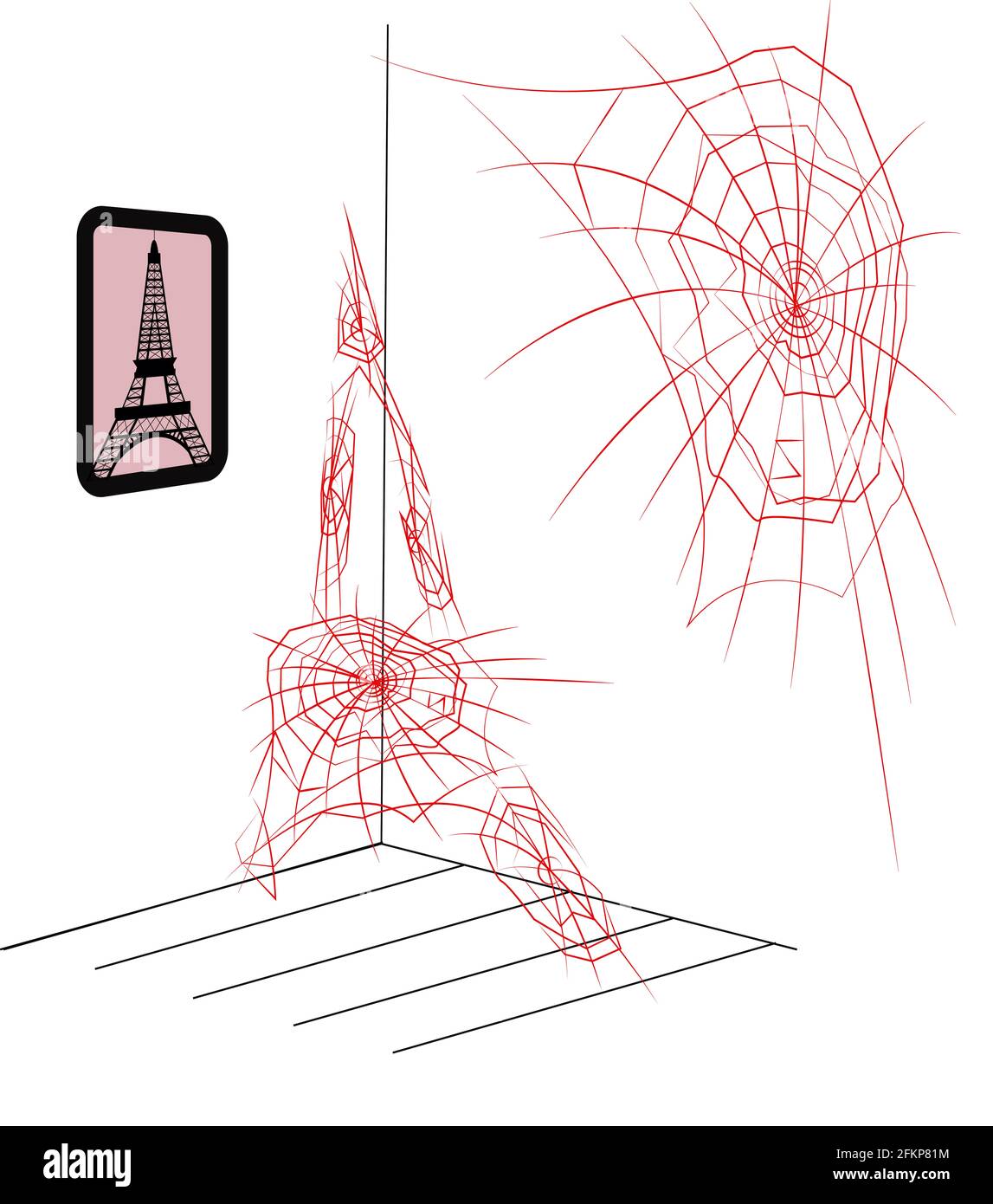 illustration of the Eiffel tower made from spider webs isolated in a ...