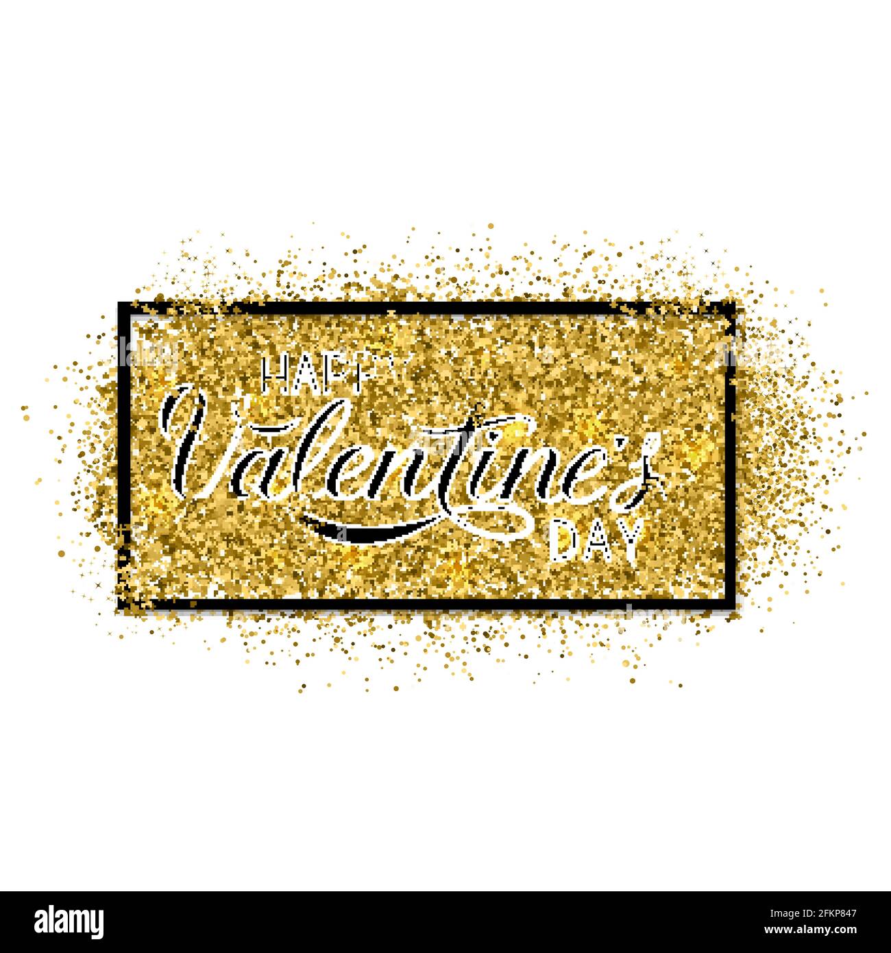 Happy Valentine s Day calligraphy hand lettering on shiny gold glitter ...