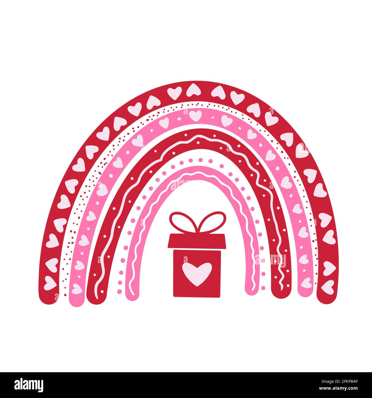 Valentines Rainbow. Hand drawn cute bohemian clipart. Vector template ...