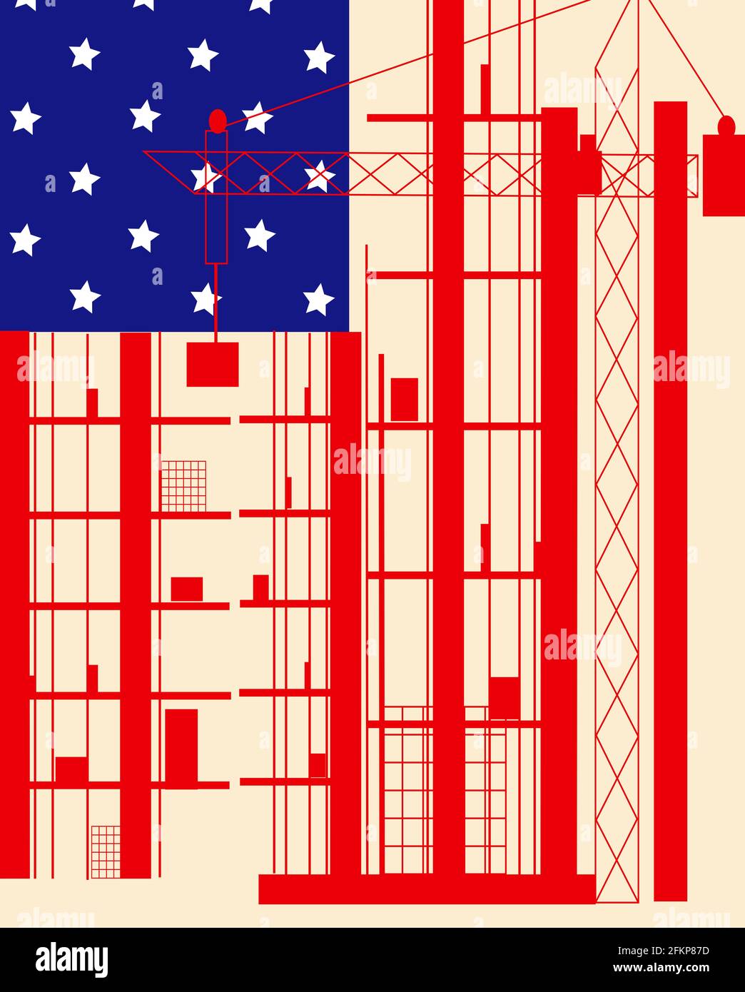 illustration of the americna flag made form a construction site, on ...