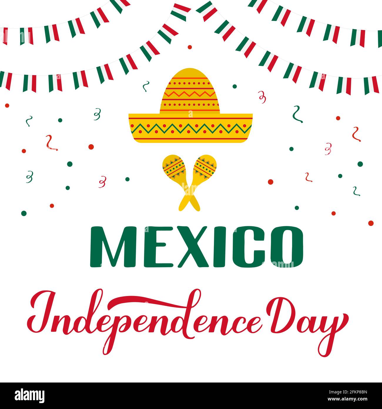 Mexico Independence Day lettering with sombrero and maracas isolated on ...