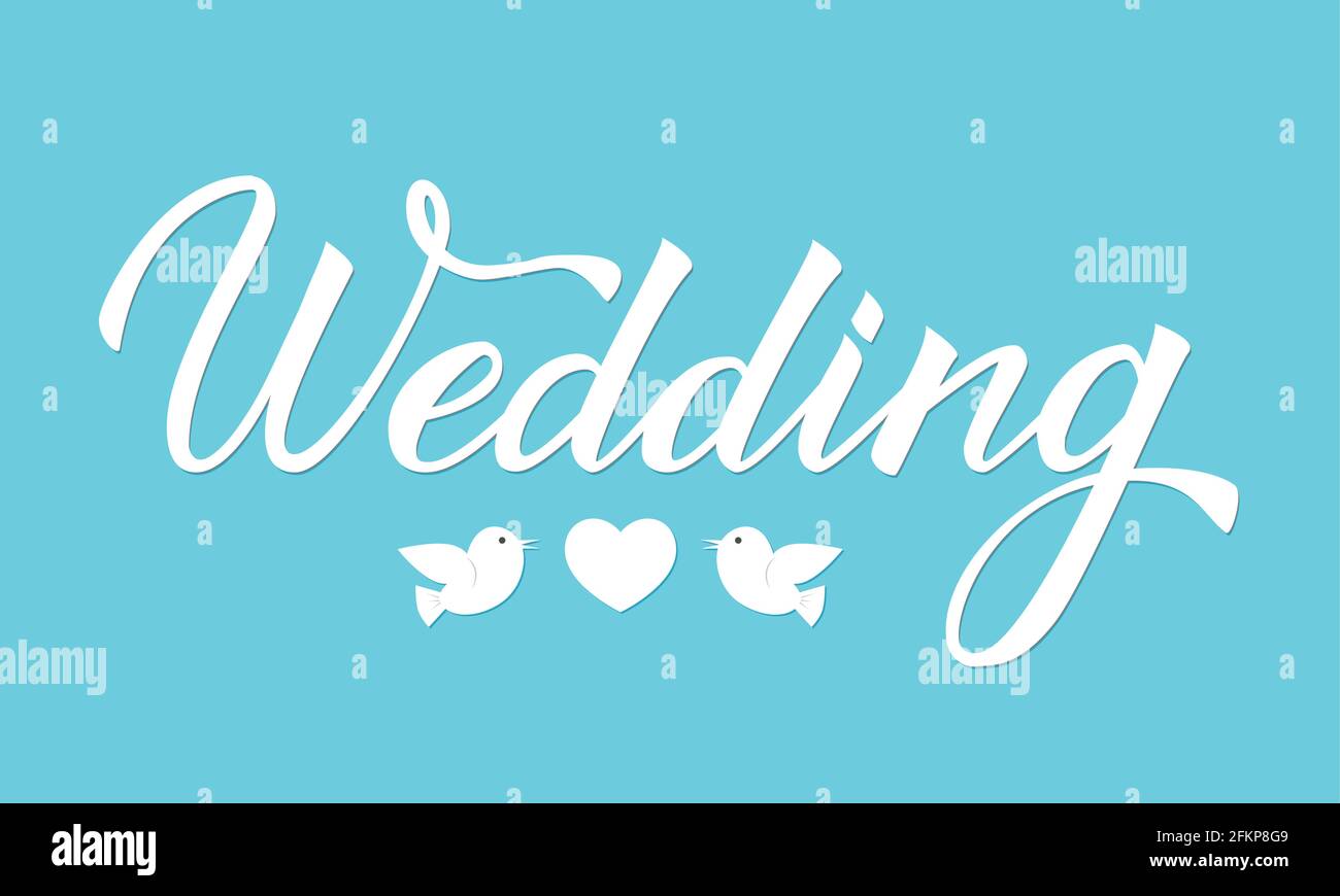 Writing Wedding blue background. Hand drawn with brush calligraphy ...