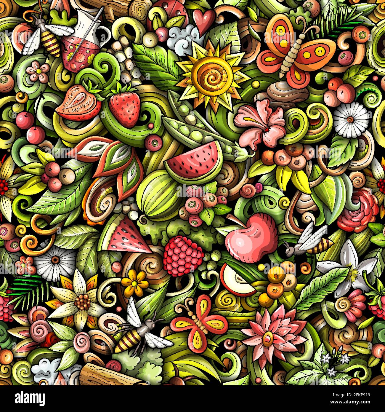 Cartoon doodles Summer seamless pattern Stock Vector Image & Art - Alamy