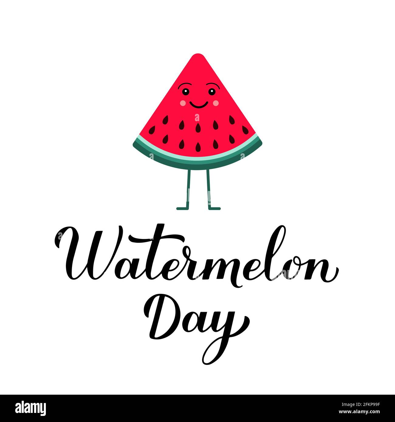 Watermelon Day calligraphy hand lettering and cute cartoon slice. Funny ...