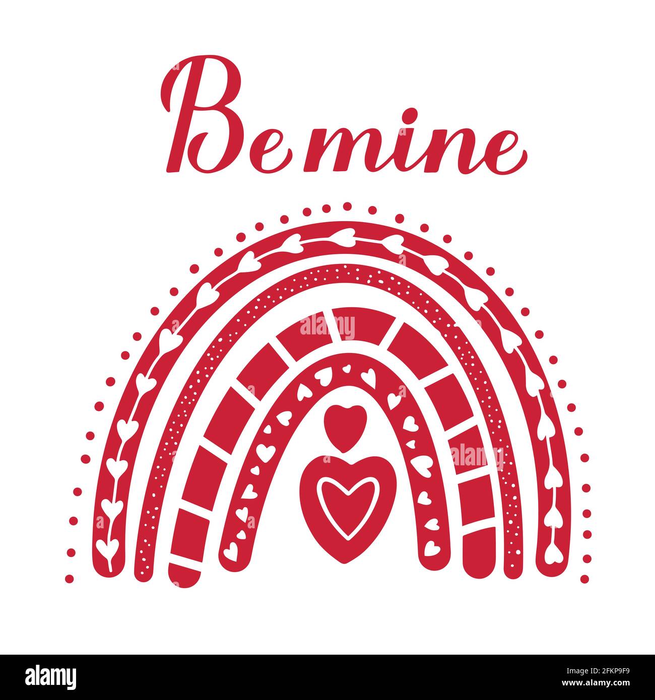 Valentines Rainbow. Hand drawn cute boho clipart. Vector template for ...