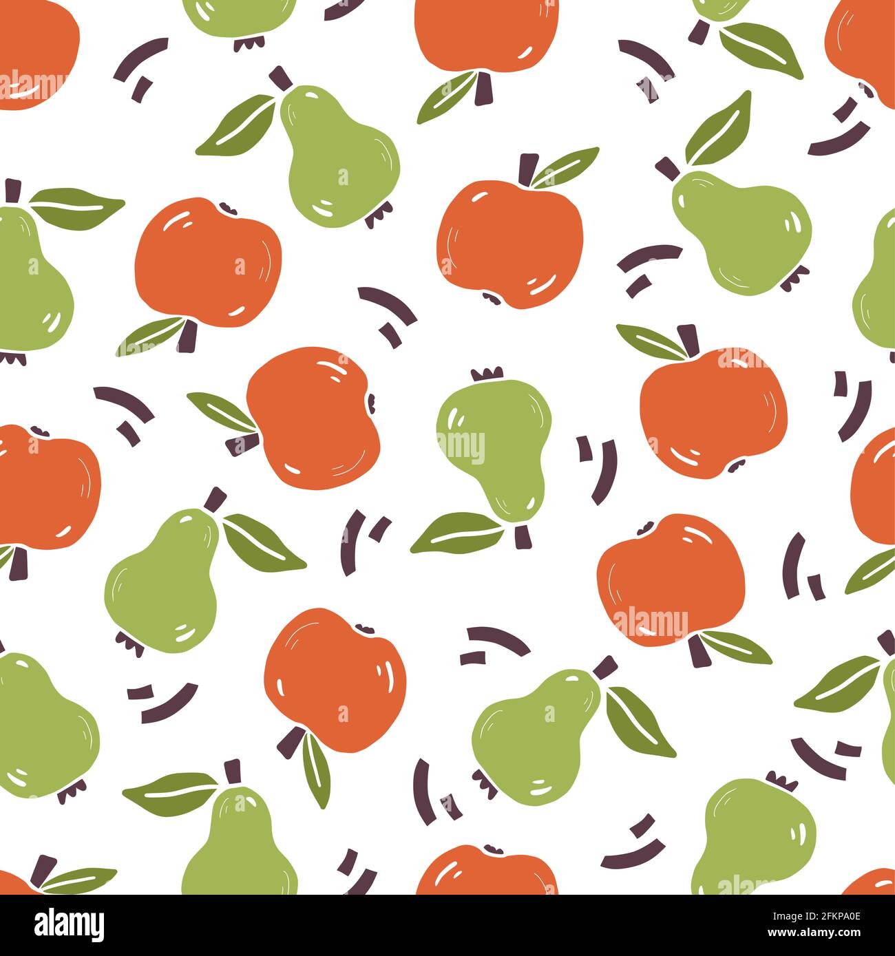 Hand drawn seamless pattern of simple pear, apple. Doodle sketch style ...