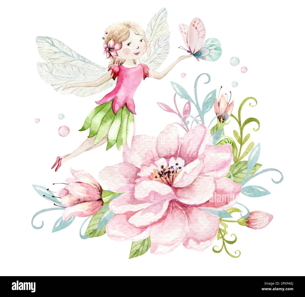 Cute Fairy character watercolor illustration on white background. Magic ...