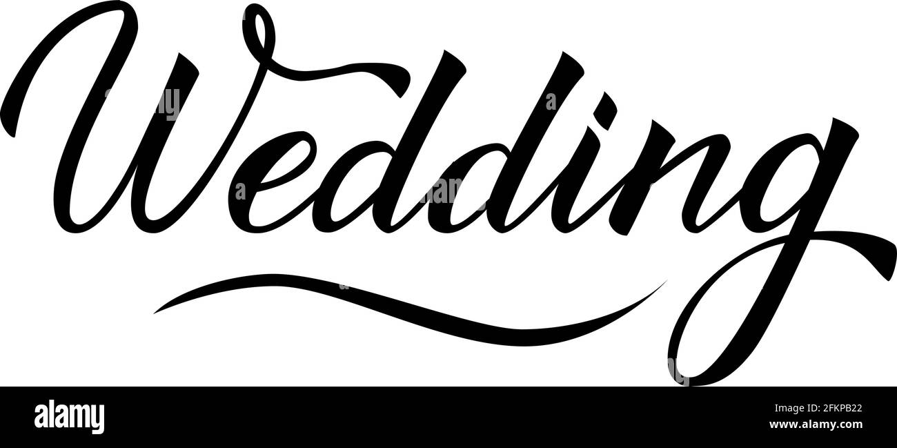Writing Wedding isolated on white. Hand written with brush calligraphy ...