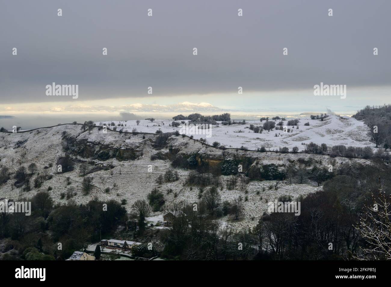 Birdlip, Cotwolds, Gloucestershire, UK with snow in April with Malvern ...