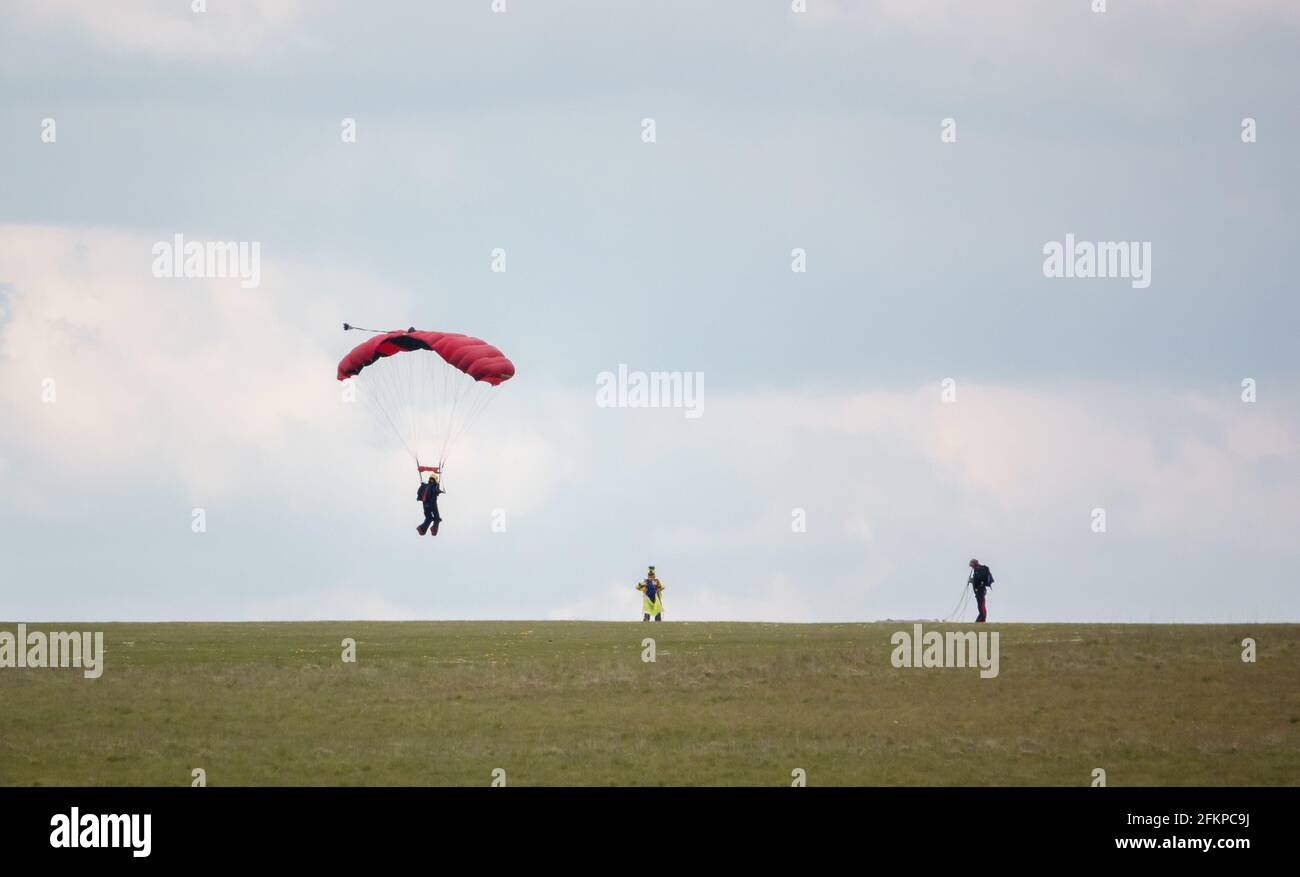 Parachute Regiment Freefall Team member of 'The Red Devils' practising ...