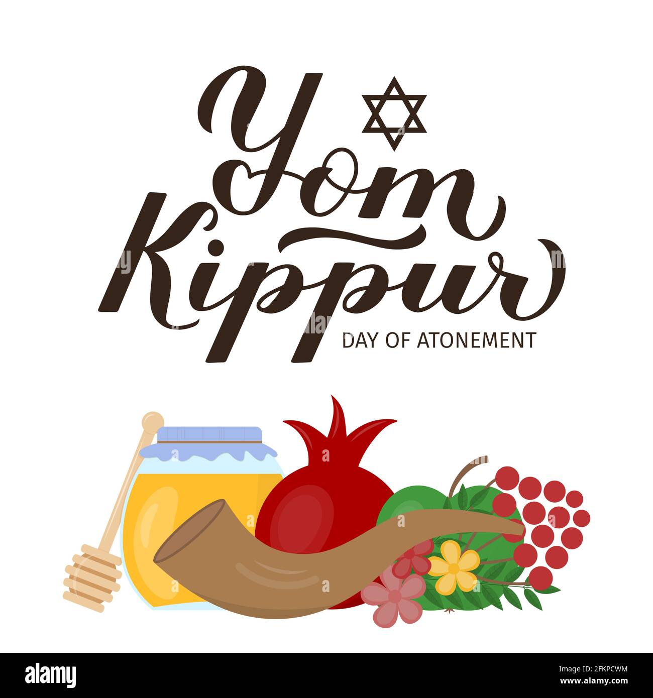 Yom Kippur Day of Atonement calligraphy hand lettering with traditional ...
