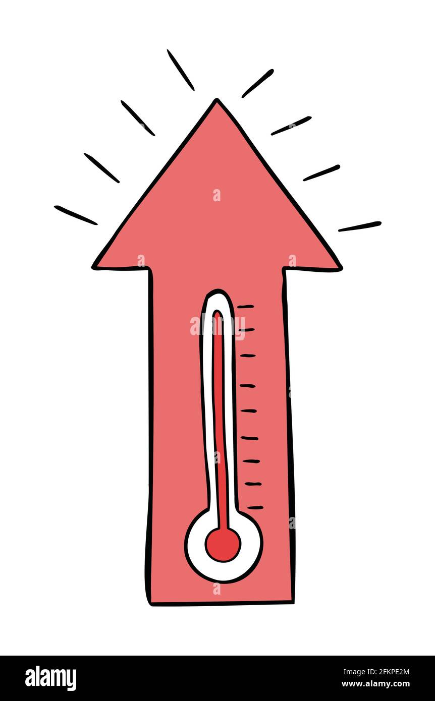 Cartoon vector illustration of thermometer, high air temperature and up ...