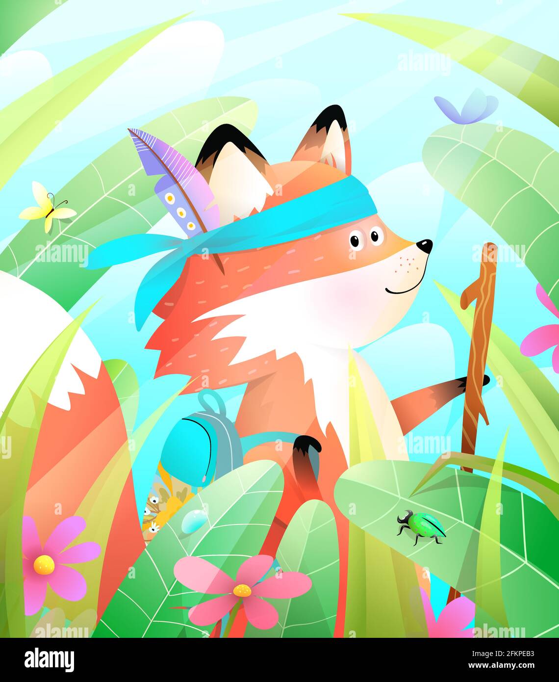 Little Fox Goes Hiking Adventure in Summertime Stock Vector Image & Art ...