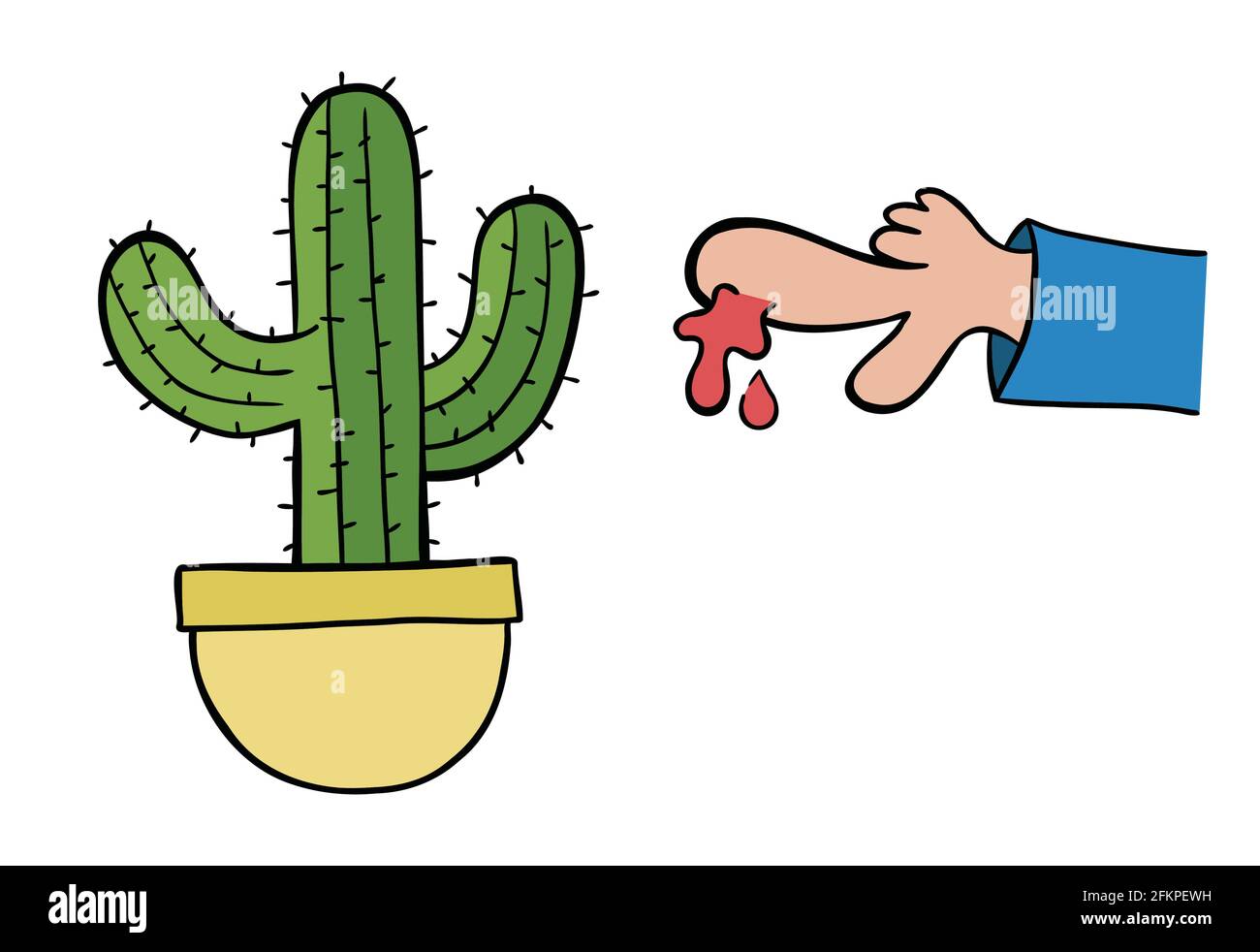 Cartoon vector illustration of cactus and thorn, bleeding finger Stock ...