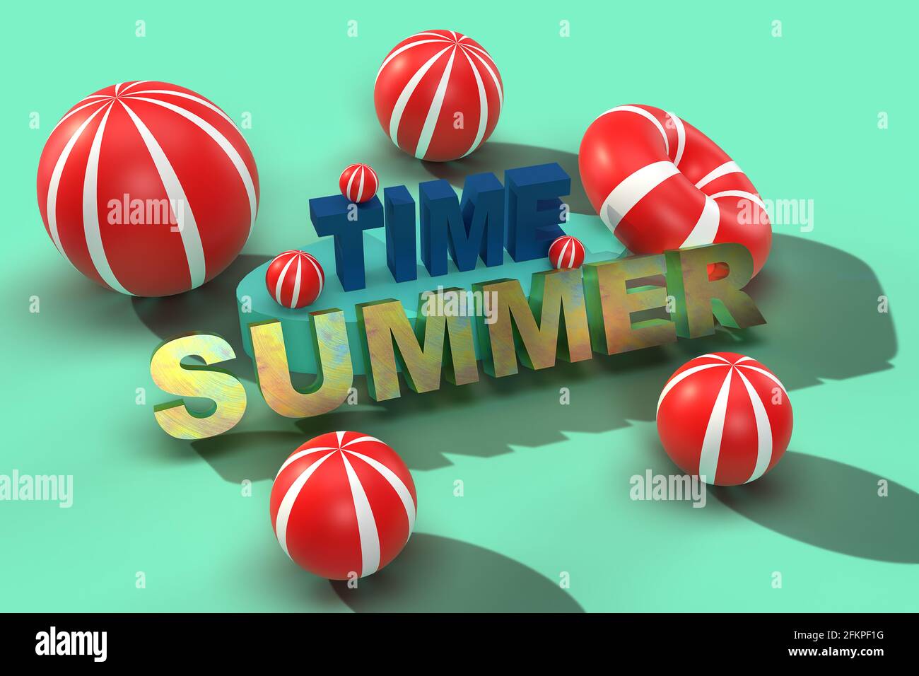 3d banner with 3d text Summer weather and colorful red floating balls ...
