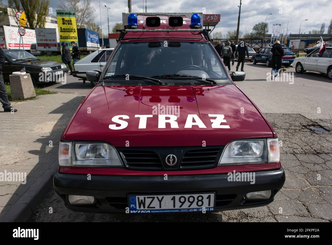A classic fire department's Polonez is presented during the rally ...