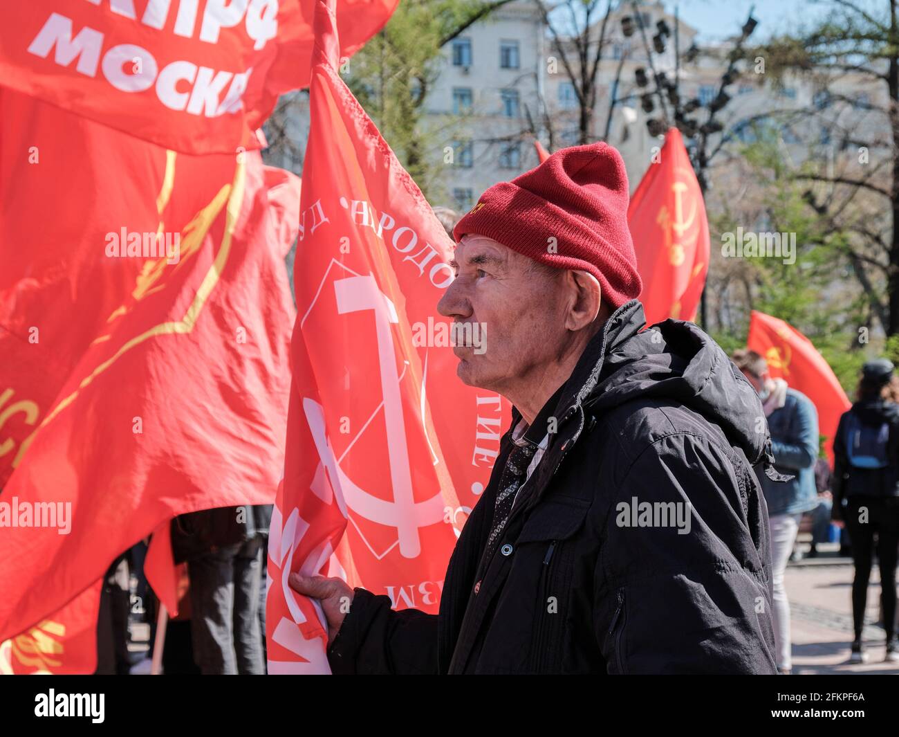 An elderly communist seen at a rally. Day of International Workers ...