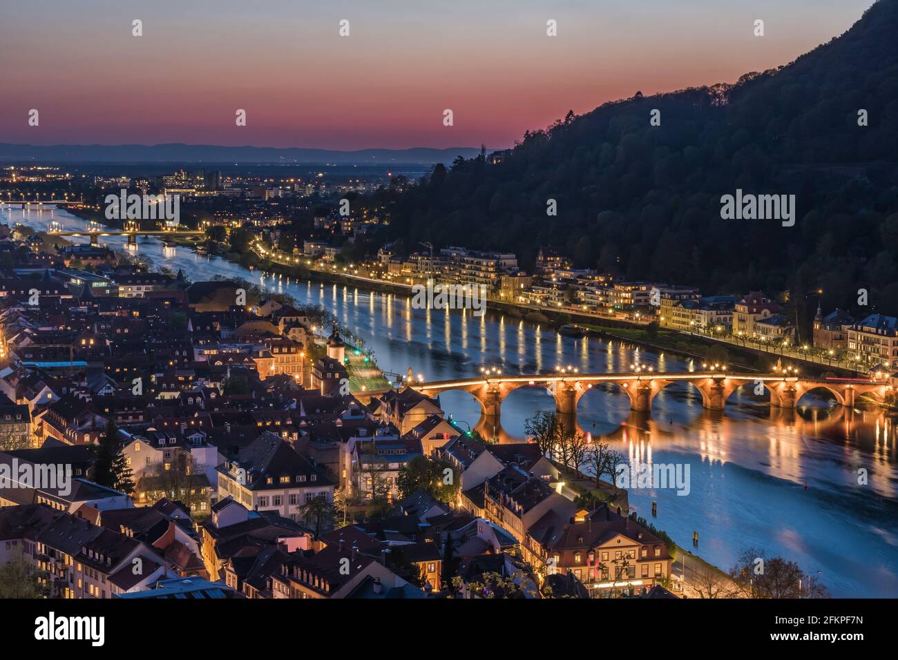 Heidelberg panorama with old city, old bridge and Neckar river after ...