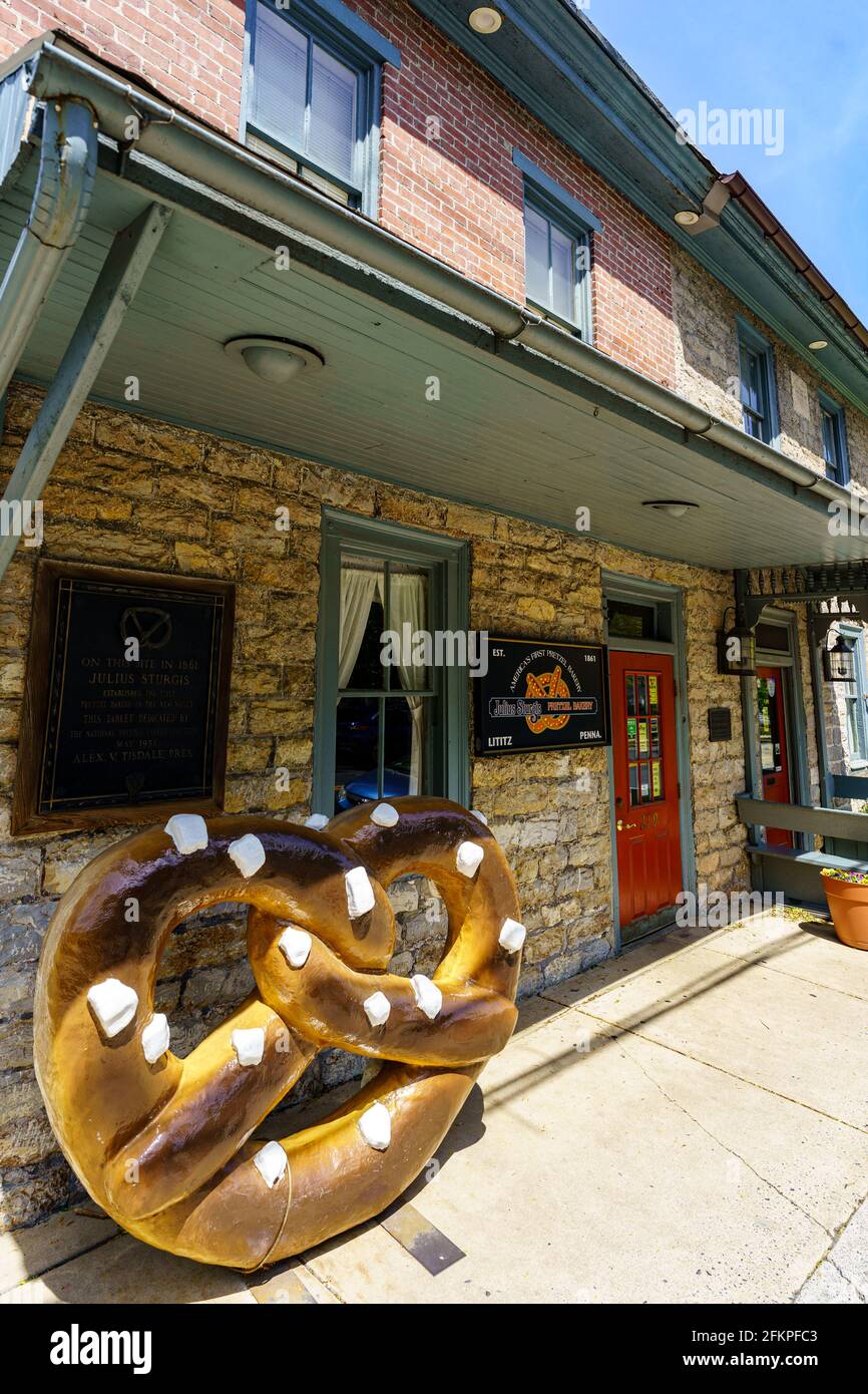 Lititz, PA, USA - May 2, 2021: Exterior view of the Julius Sturgis ...