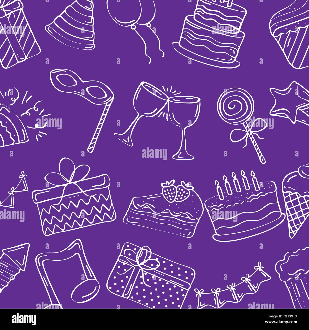 birthday celebration icons in purple pattern Stock Vector Image & Art ...