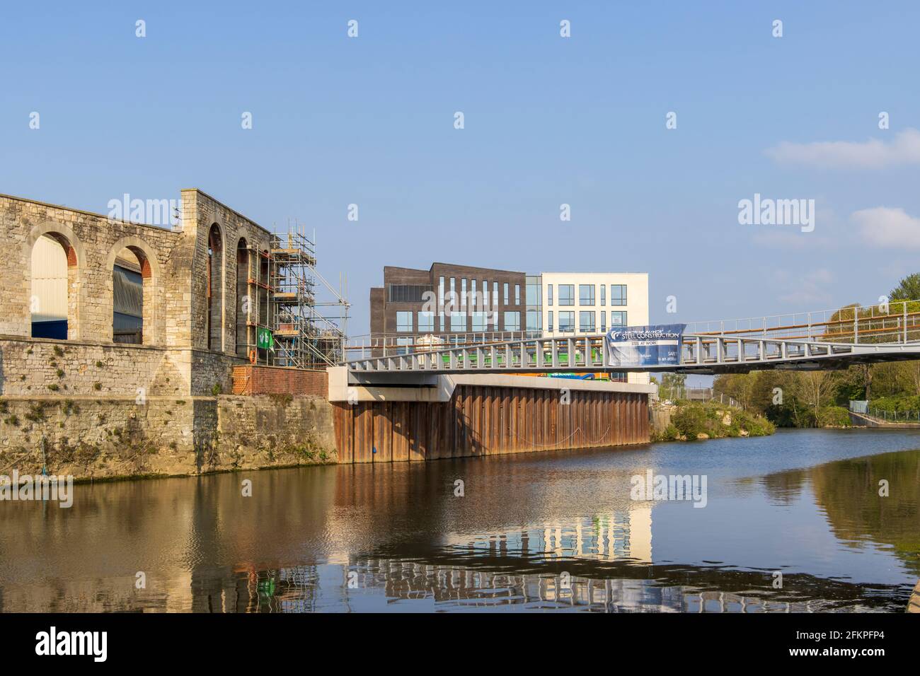 A view of the new Bath Quays pedestrian bridge over the River Avon ...