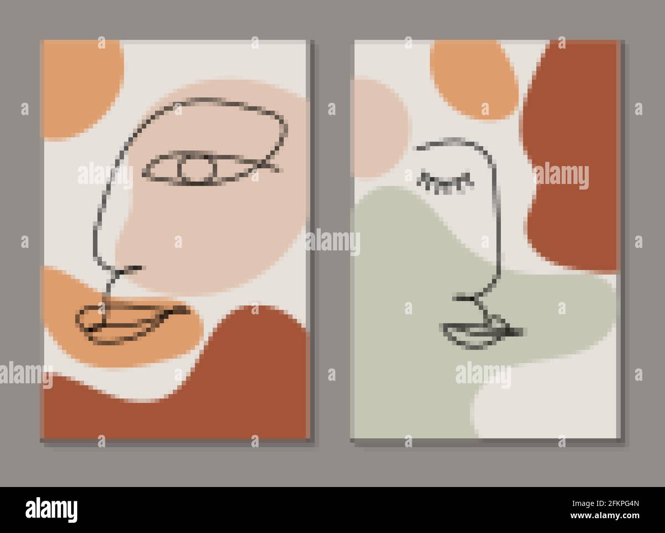 Modern line art face. Set of abstract minimal shapes and lines. Home ...