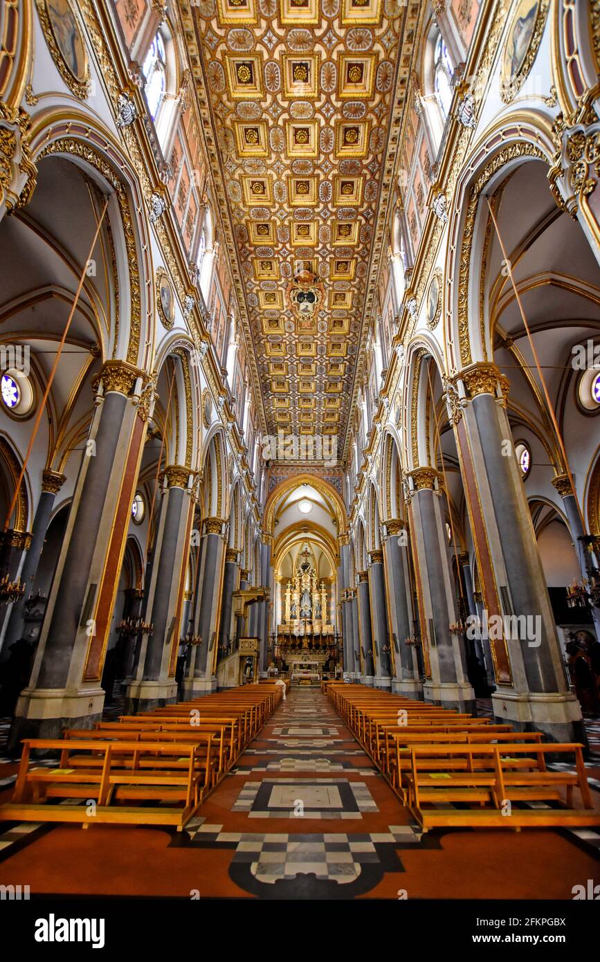 Naples, Italy, May 2, 2021. Interior of the cathedral dedicated to ...